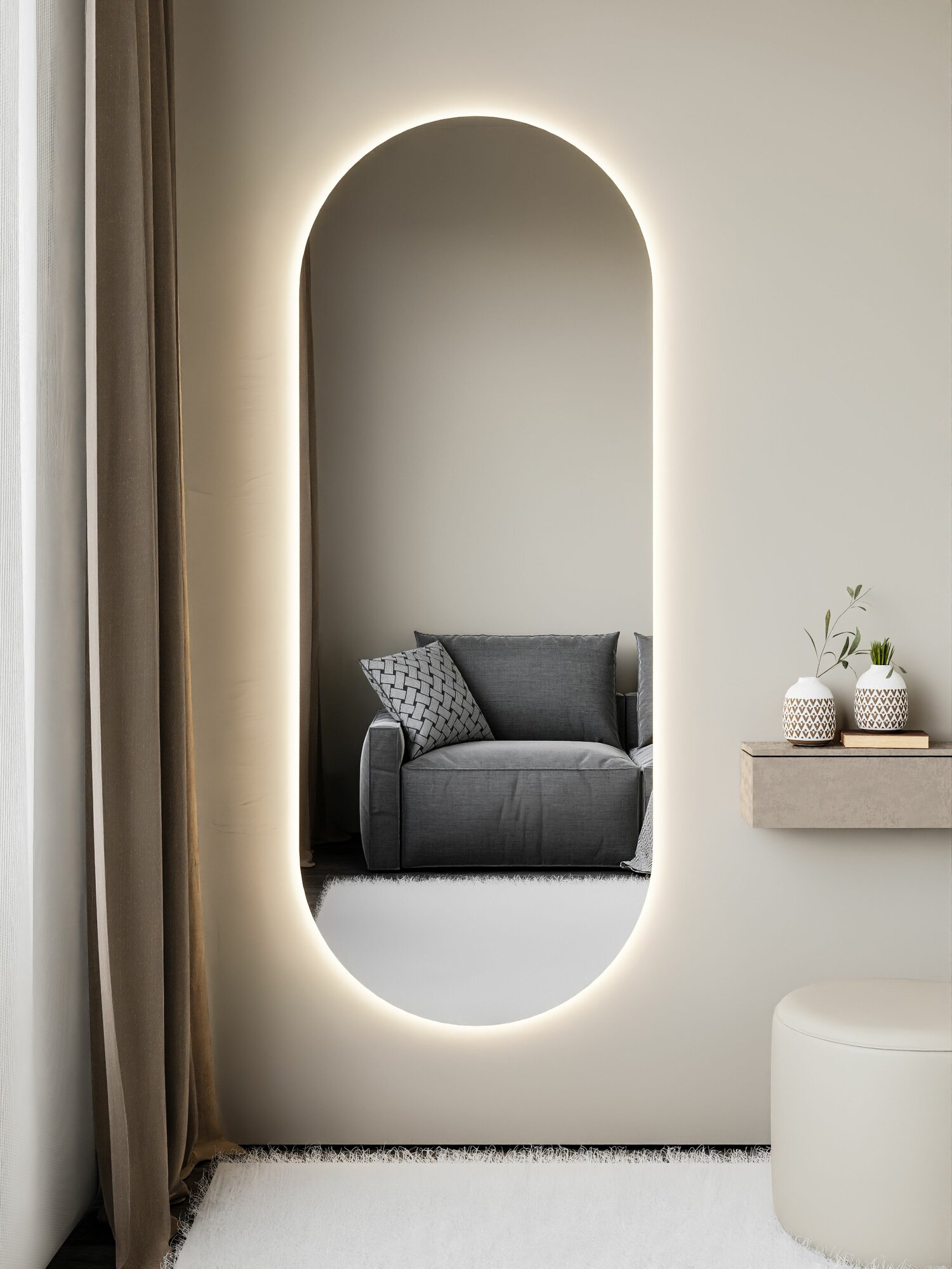 Зеркало настенное 180х70 см. BLX MIRROR М6 фигурное с подсветкой нейтральный свет 4500К