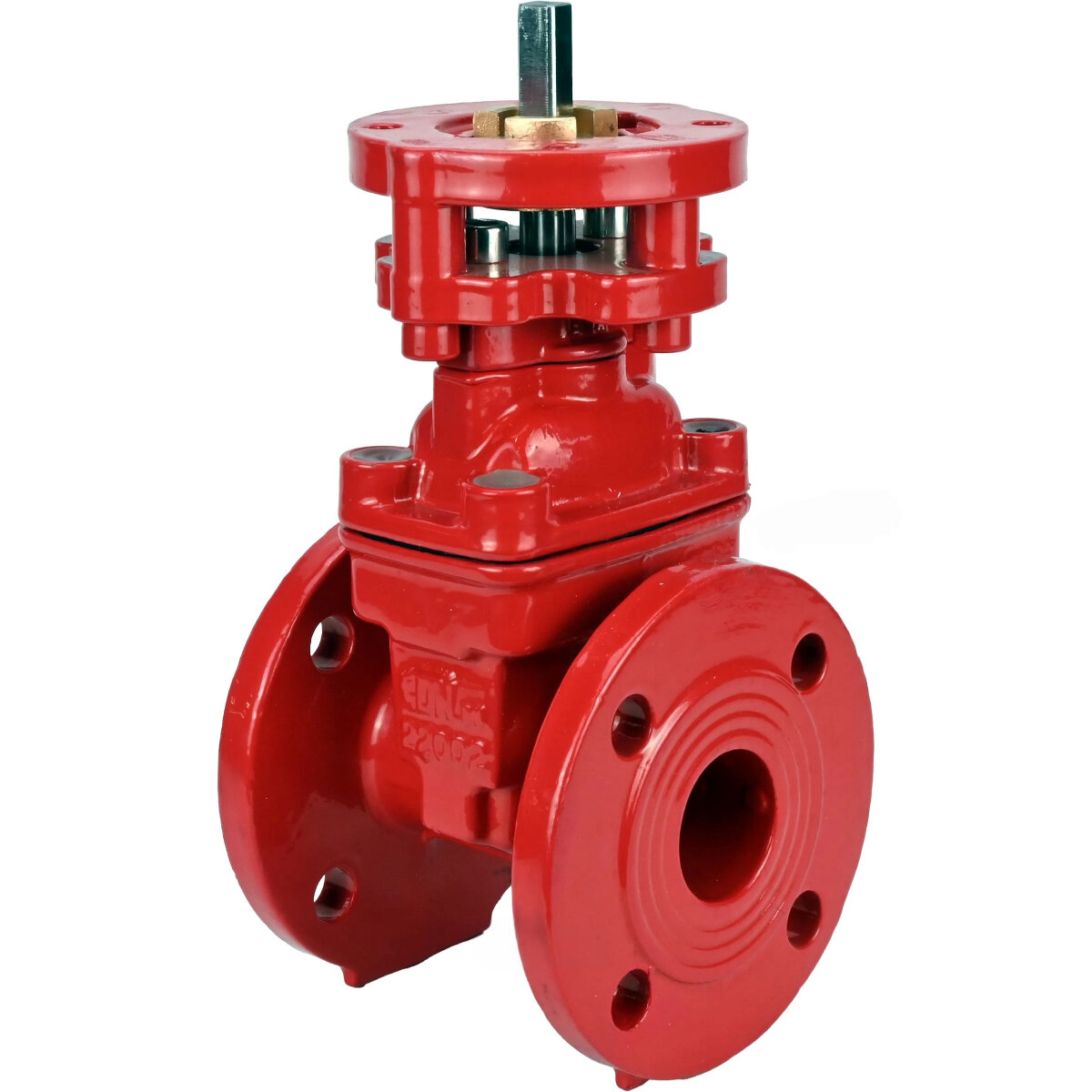 Задвижка клиновая 30ч939р DN.ru GGG50-GGG50-EPDM-RED Ду65 Ру10/16, фланцевая, корпус - чугун GGG50, уплотнение - EPDM, c ISO-фланцем и невыдвижным голым штоком, цвет - красный, крутящий момент 24Нм