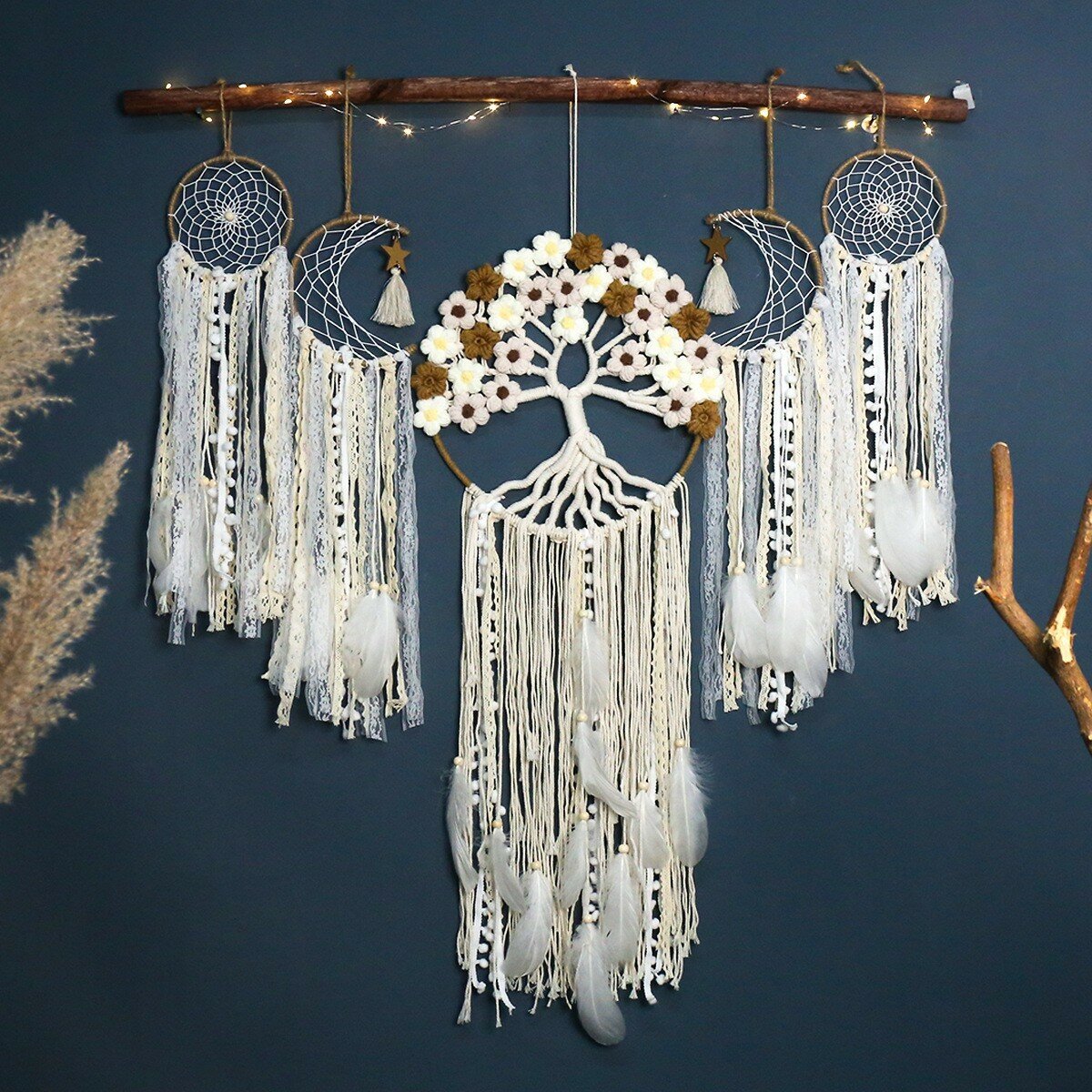 2026 Новейший стиль Ins Ловец снов Настенное украшение Пятикомпонентный набор Ловец снов для спальни Настенное украшение у кровати Звезда Луна Ловец снов