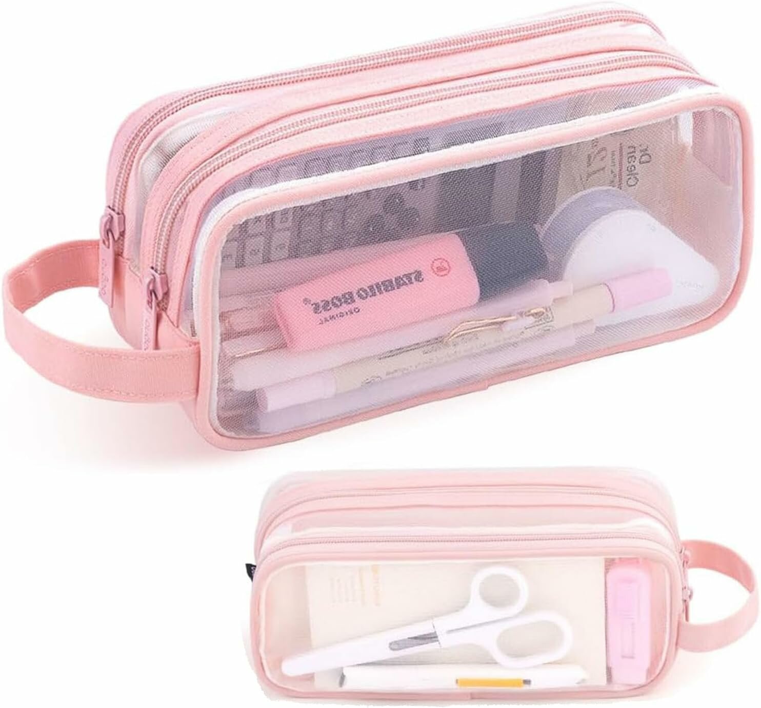 Чехол для карандашей, большой объем, прозрачный сетчатый чехол для карандашей, портативный расширяемый сумок для канцелярских принадлежностей, универсальный моемый органайзер для канцелярских принадлежностей для офиса и школы (розовый), материал сетка и