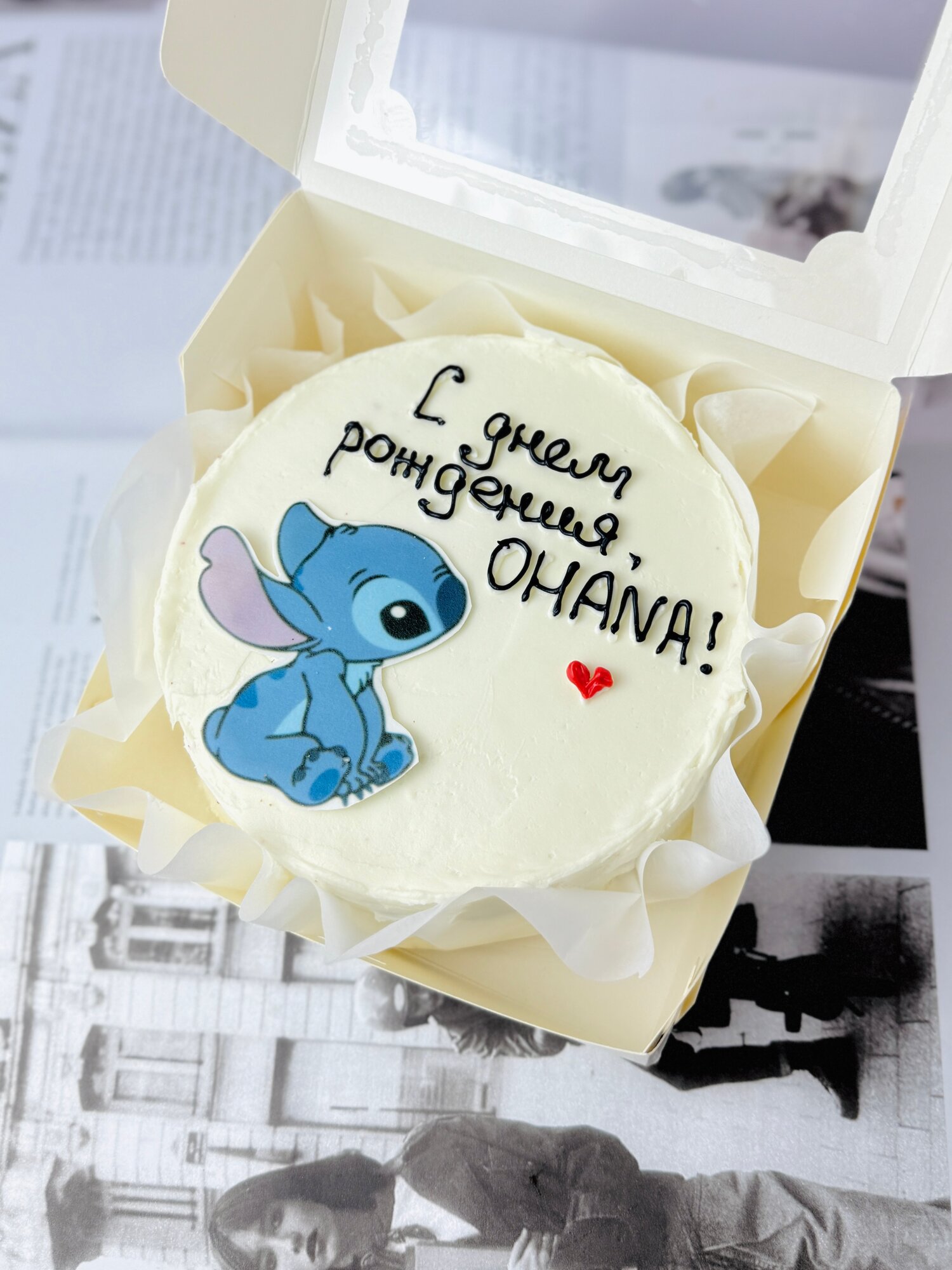 Торт бенто со Стичем «С днём рождения, Ohana», на день рождения , клубничный, 650 грамм