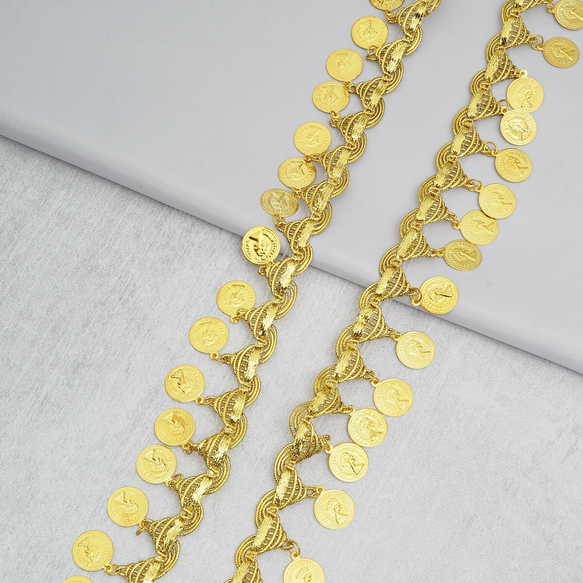 3Al206 Тесьма металлизированная с монистами 3,5см*9,14м (золото), 9.14 м