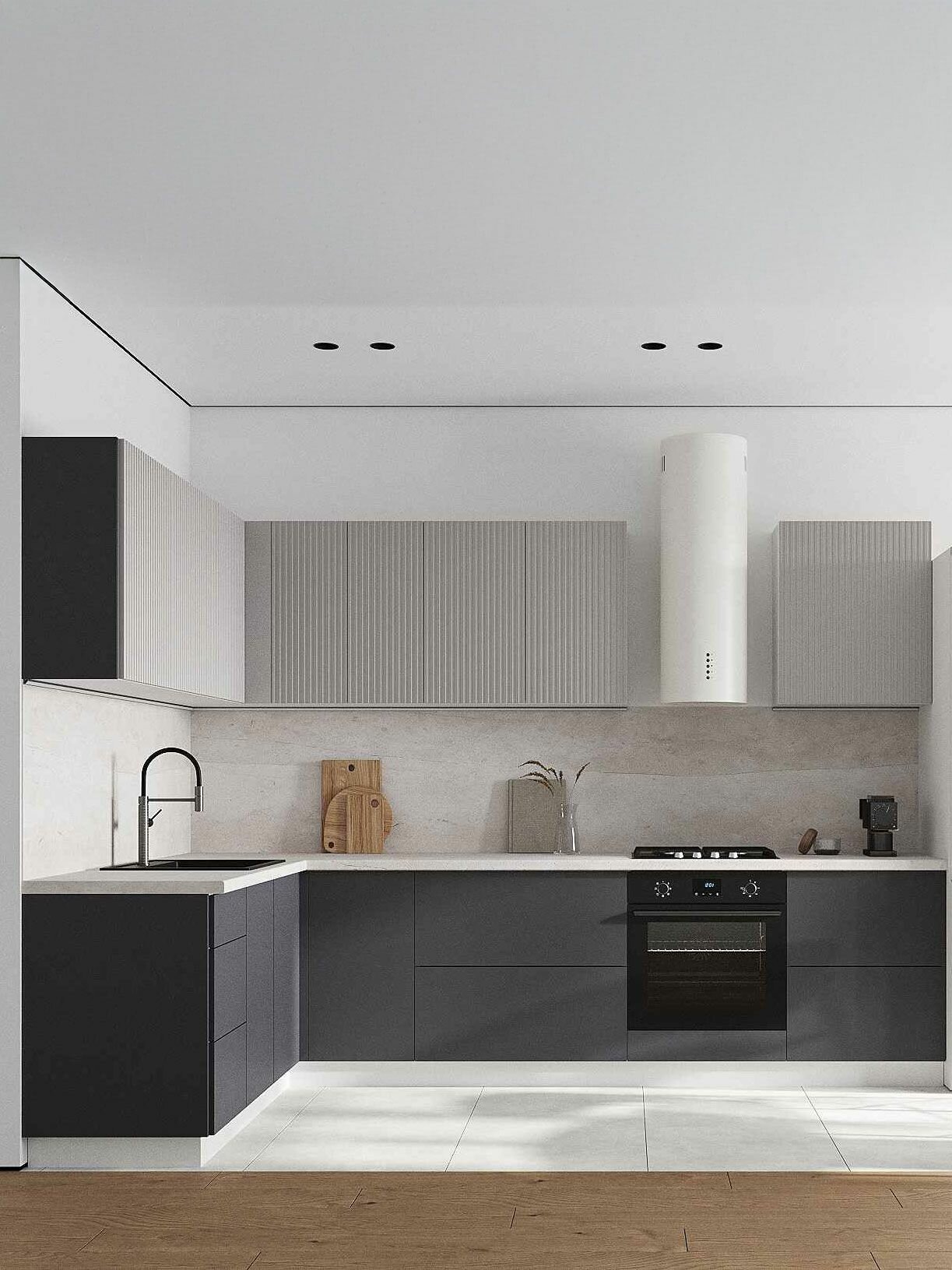 Кухонный гарнитур угловой Комби 3.0х1.8 м, мебель для дома и кухни, Белый / Нео / Графит