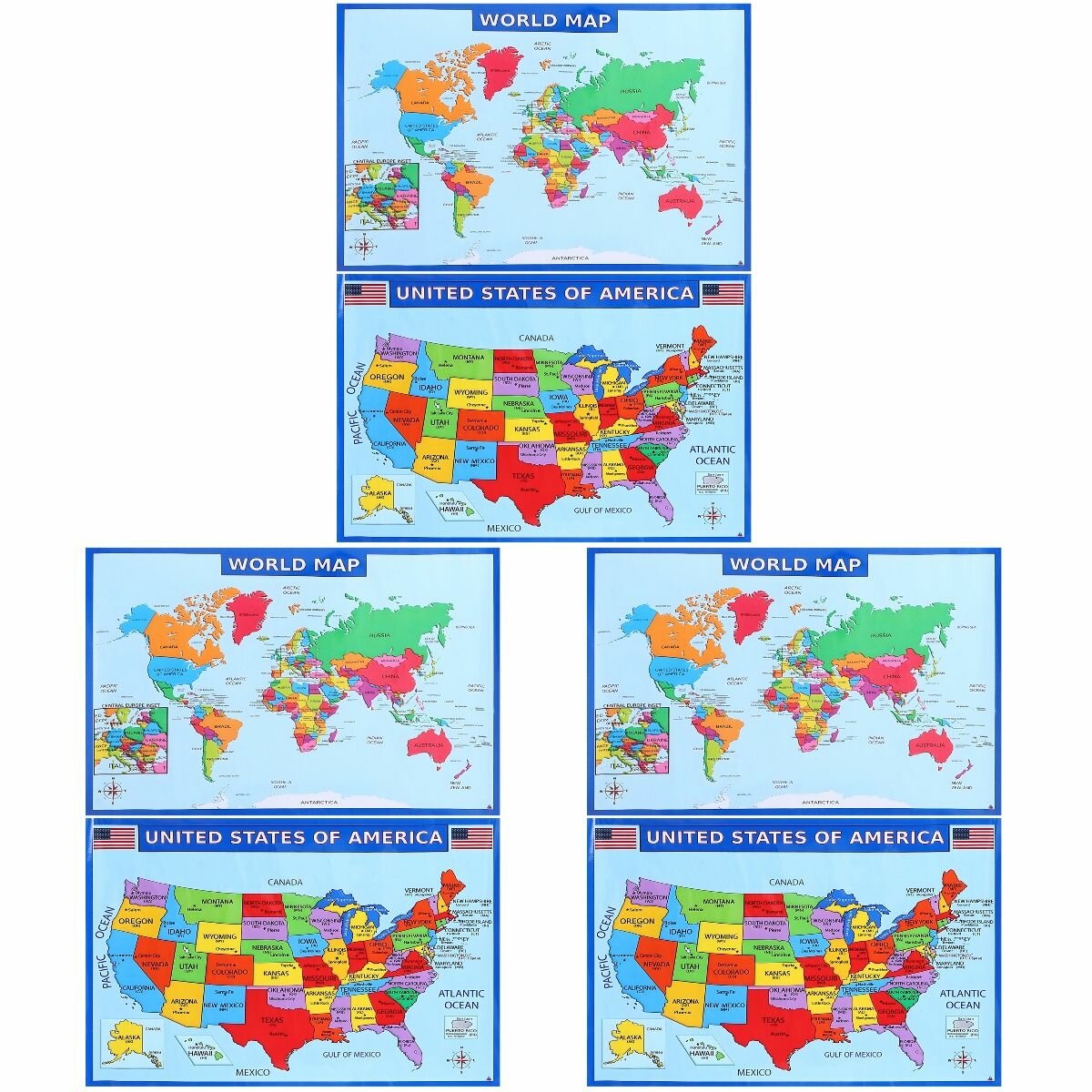 Образовательные постеры с картой америки и мира из уф-бумаги, набор 3 наб для дома