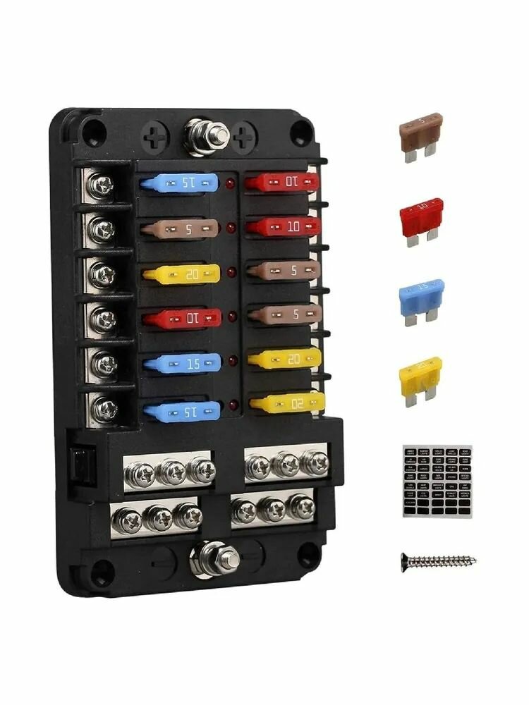 12 В 12-контактный морской предохранительный блок панель предохранителей с заземлением и 12-вольтовым предохранителем для автомобиля A