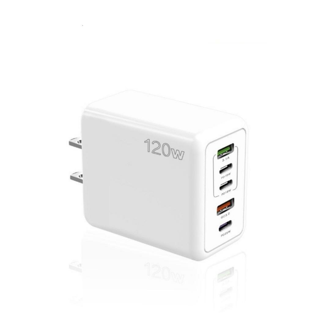 Зарядное устройство 120 Вт, 5 портов USB Type-C, Белый - Штепсельная Вилка США