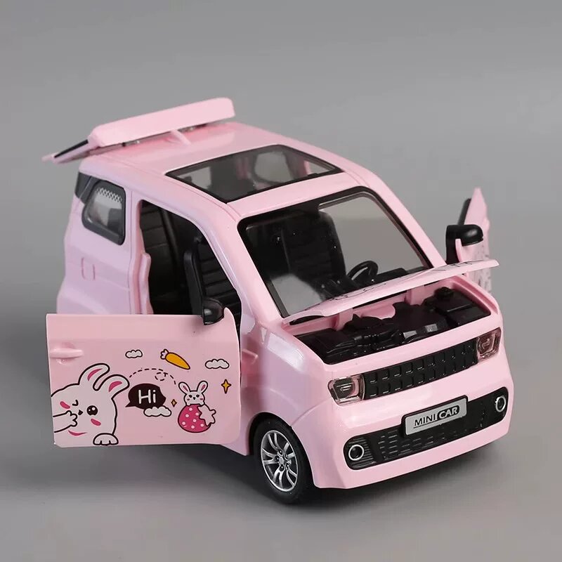 Набор игрушечных машинок 4-дверный Wuling с звуком и светом, розовый, устойчивый к падению, для мальчиков, 8см x 4см x