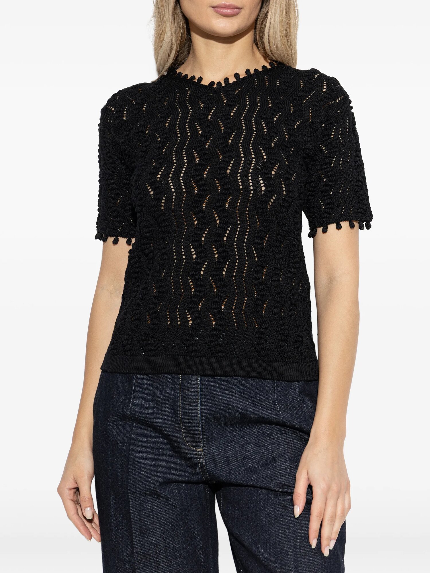 Топ Jil Sander Pompom-trim top, размер 36, black/black — фото 1