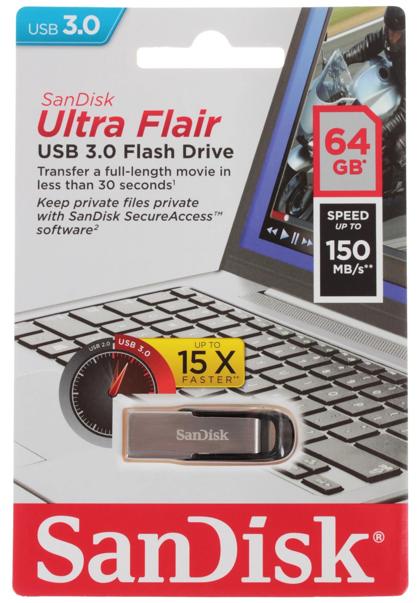 Флеш-накопитель Sandisk Cruzer Ultra Flair SDCZ73 - 064G - G46 64 Гб, USB3.0