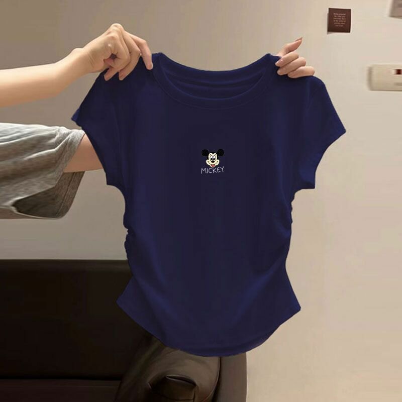 Короткий рукав хлопковая футболка для женщин, с открытыми плечами, облегающая, с рюшами, летний стиль