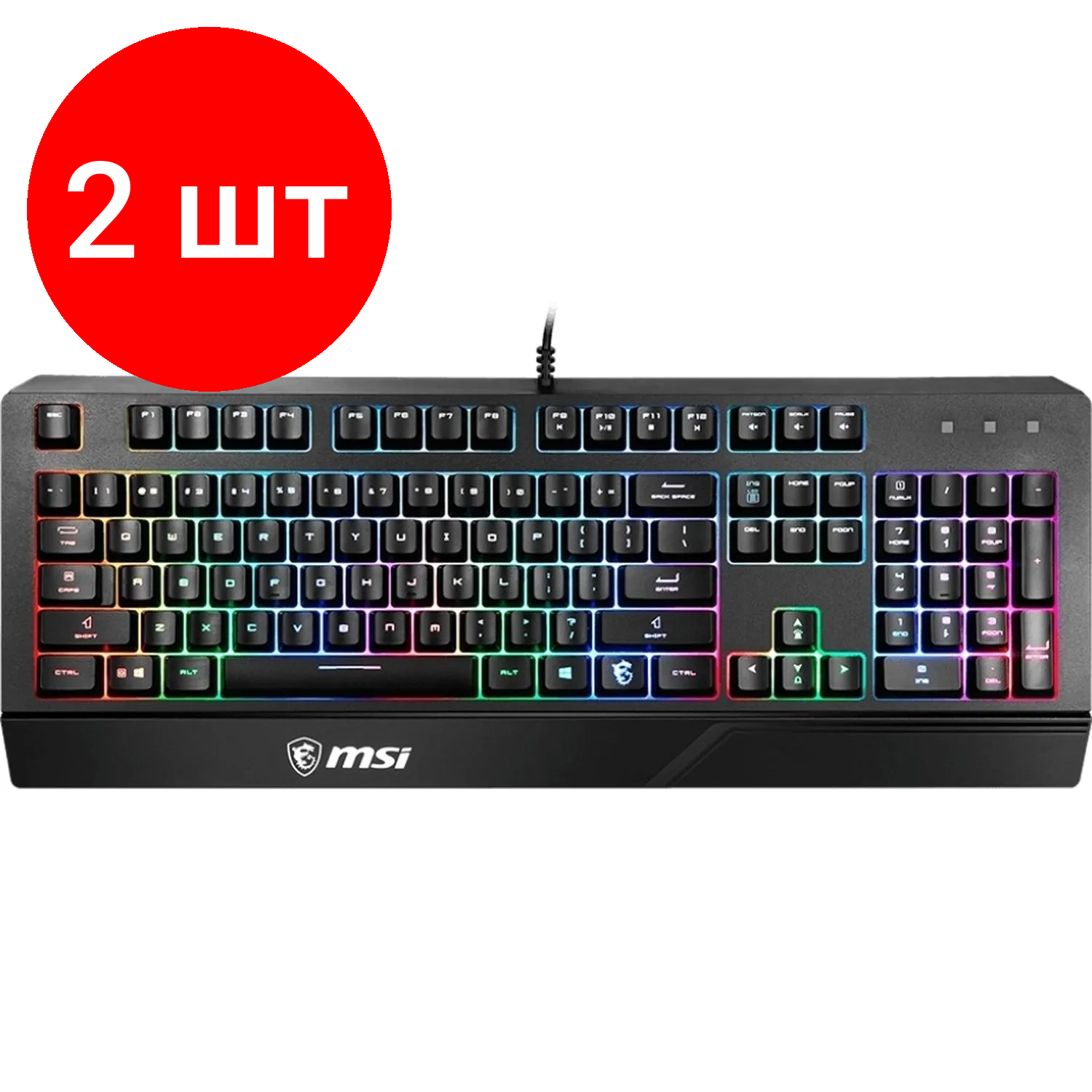 Комплект 2 штук, Клавиатура MSI (S11-04RU230-CLA) Vigor GK20 RU USB Multim. gamer LED черн