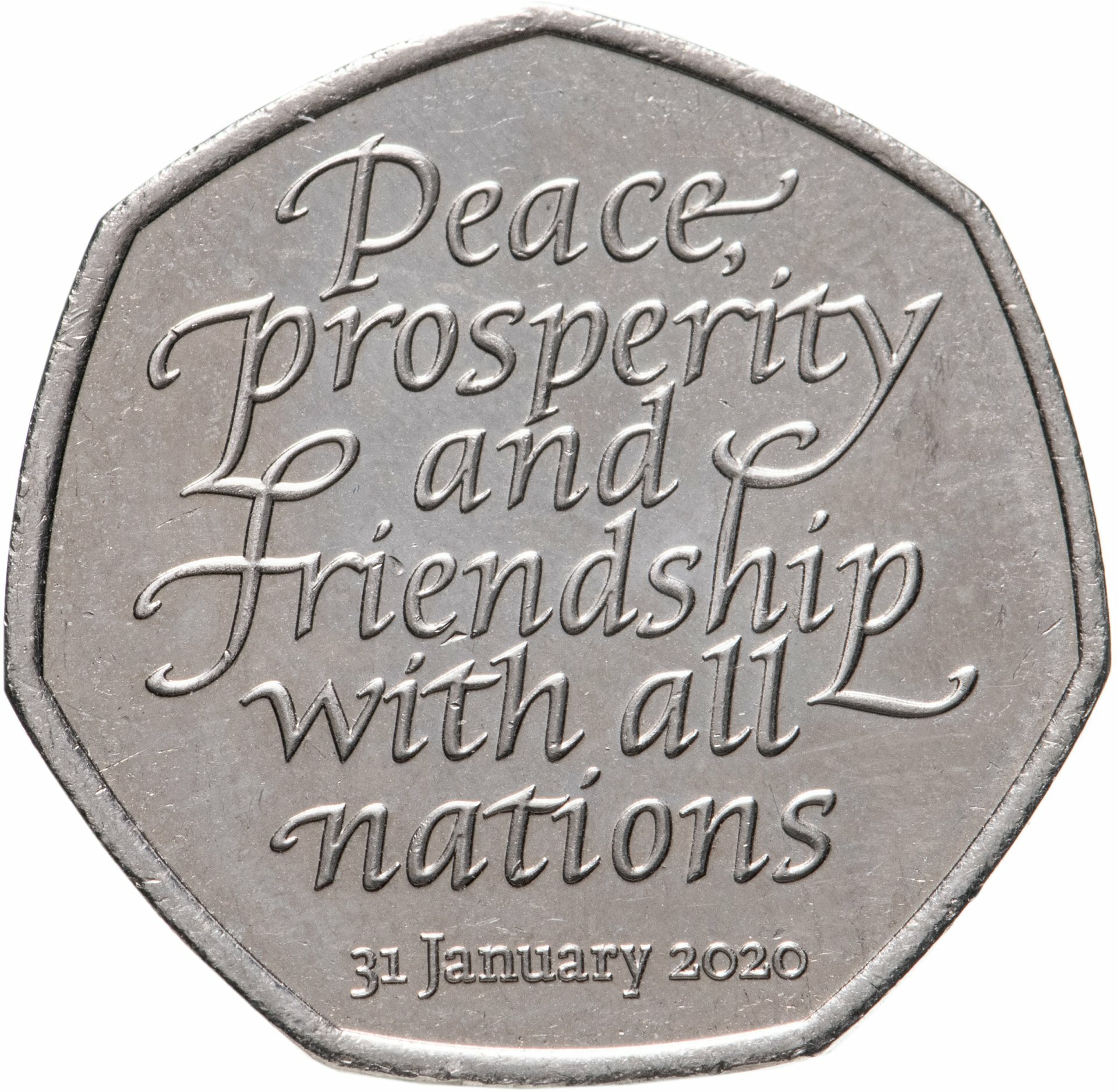 Великобритания 50 пенсов pence 2020 "Выход Великобритании из Европейского Союза", Мельхиор медь-никель, в сохранности UNC