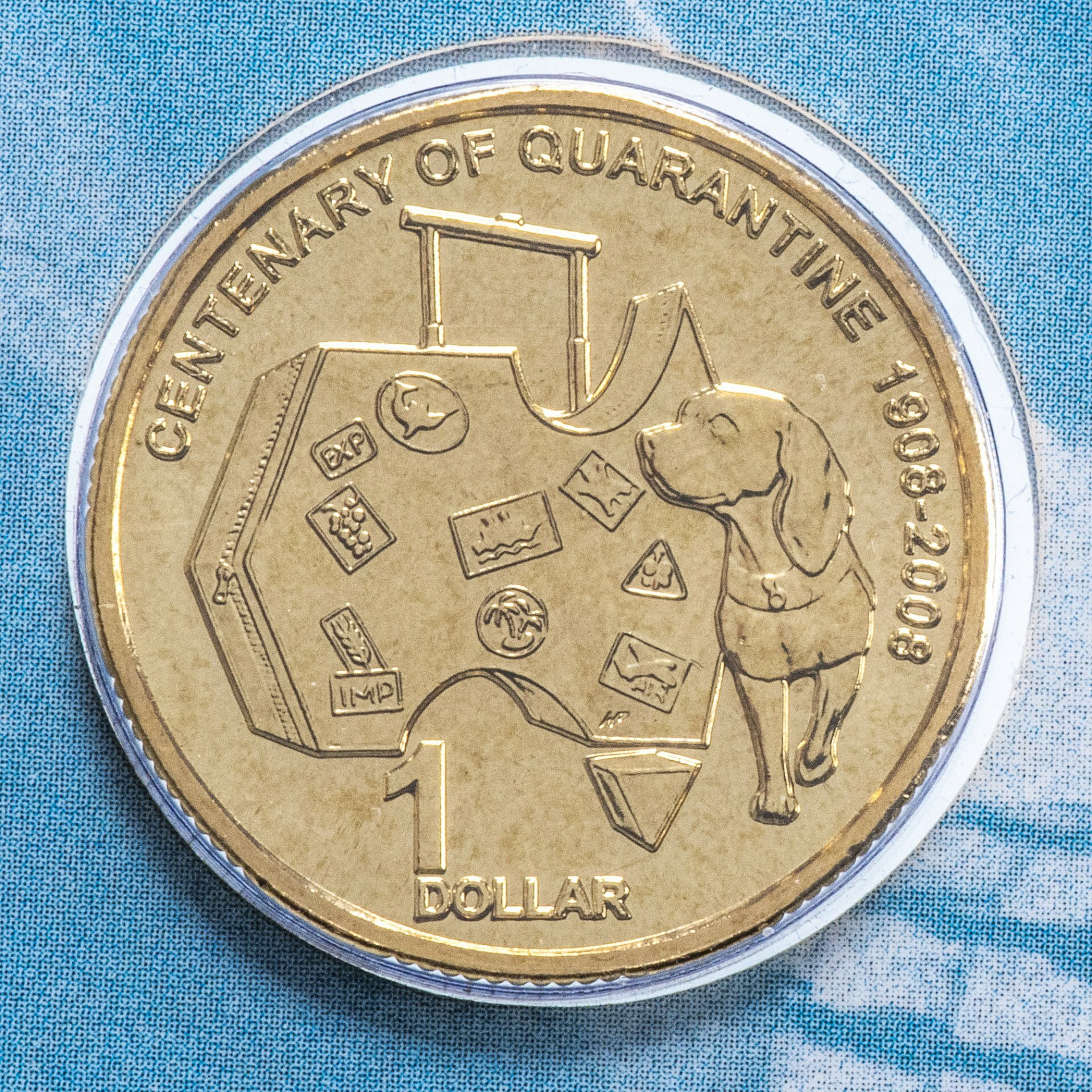 Австралия 1 доллар dollar 2008 "100 лет Закону о карантине 1908 года" в конверте с маркой, Бронза, в сохранности UNC