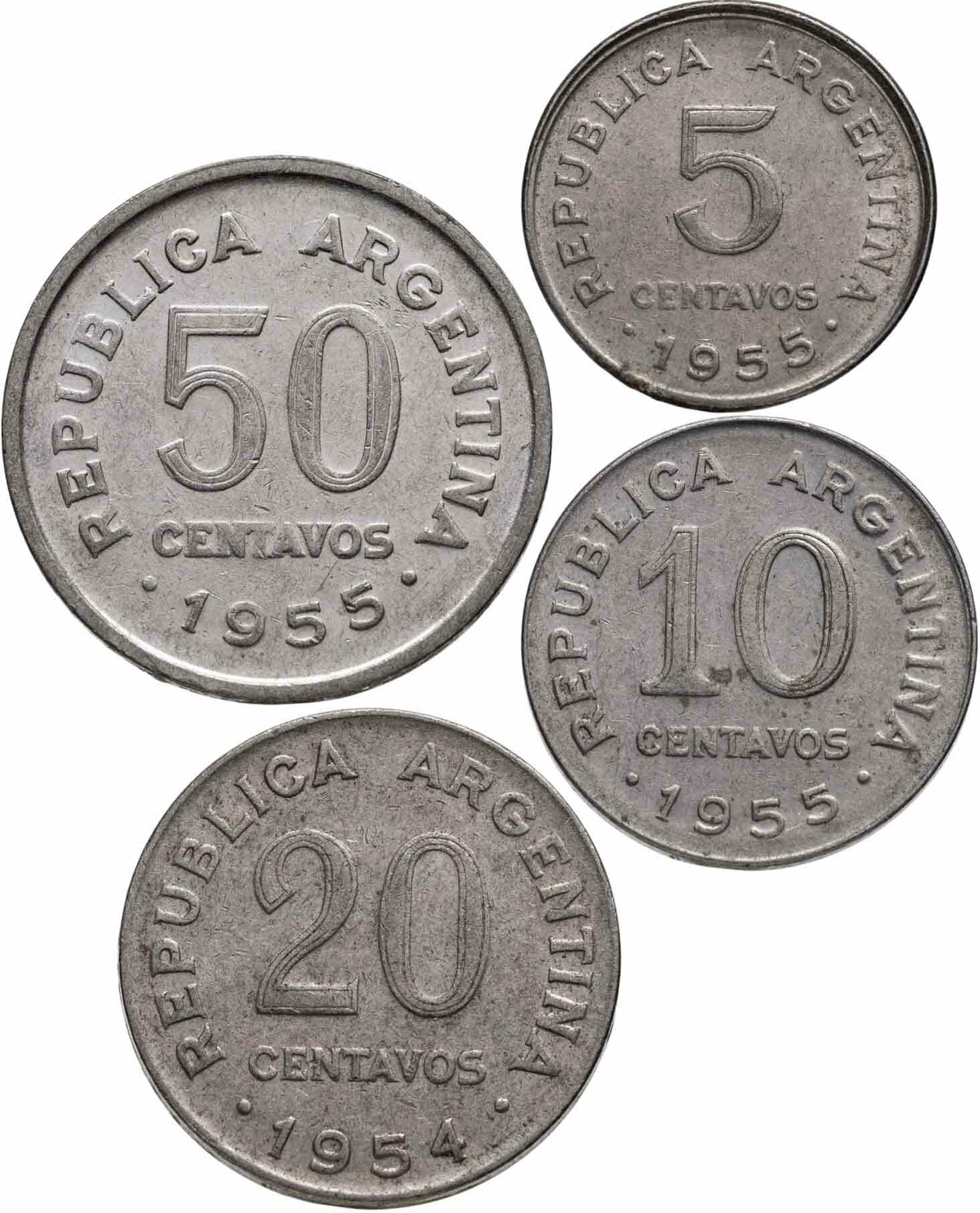 Аргентина, набор из 4 монет 1954-1956 Хосе де Сан Мартин, Сталь, в сохранности VF-XF