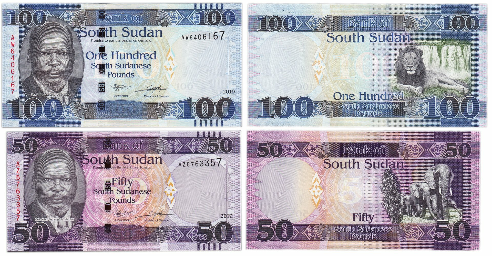 Южный Судан набор 50 и 100 фунтов 2019 года