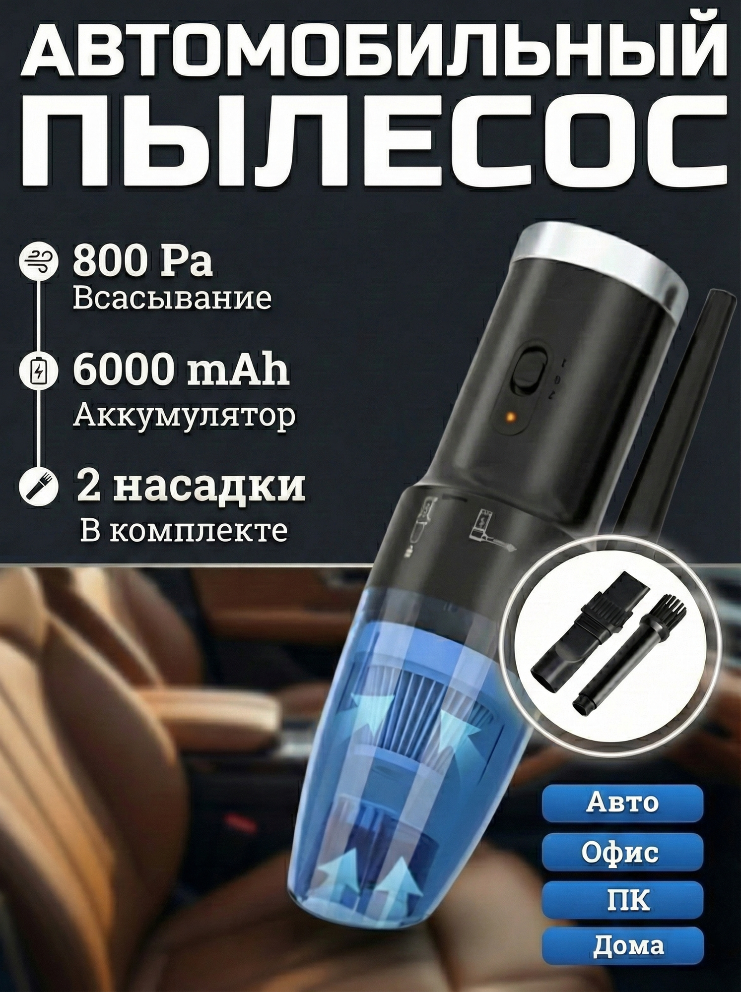 Автомобильный пылесос беспроводной 2в1 / Воздуходувка 60 ватт