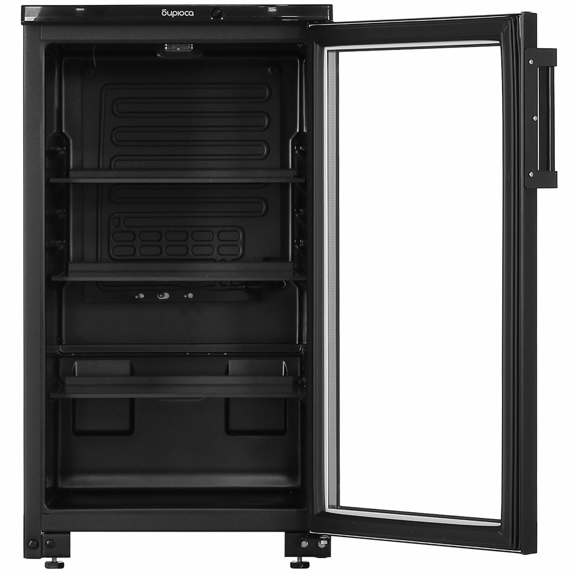 Шкаф-витрина Бирюса L102, 115 л, LED-освещение, 3 полки, перенавешиваемая дверь, черный — фото 1