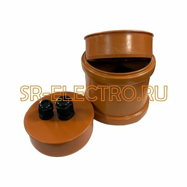 Монтажная коробка заземления, полипропиленовая труба Ду 110, герметичная, кабельный ввод