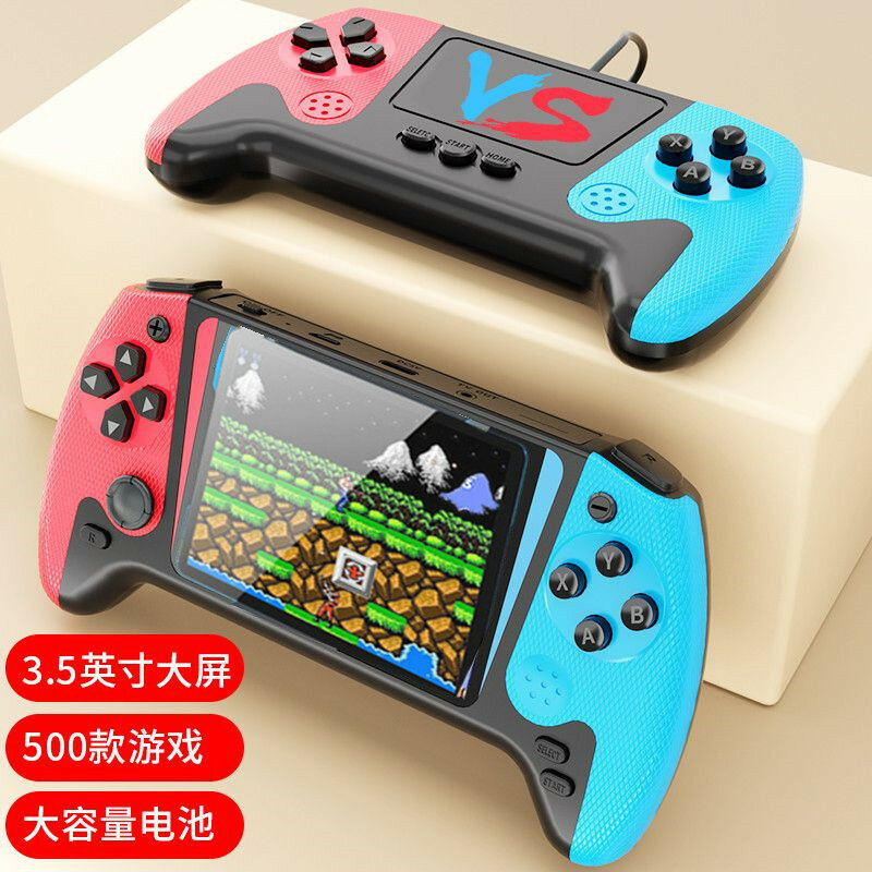 Портативная игровая консоль для двойной игры с 1 батареей, зарядным кабелем и 5м HDMI-кабелем, 500+ игр, красно-синий