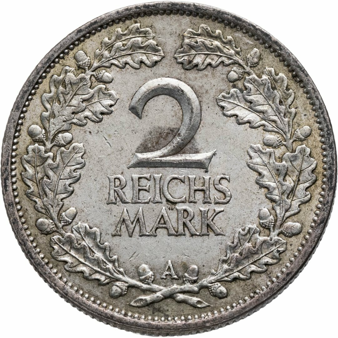 Германия 2 рейхсмарки reichsmark 1926, знак монетного двора "A" — Берлин, Серебро 500, в сохранности XF-AU