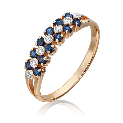 Кольцо, красное золото, 585 проба, сапфир, бриллиант