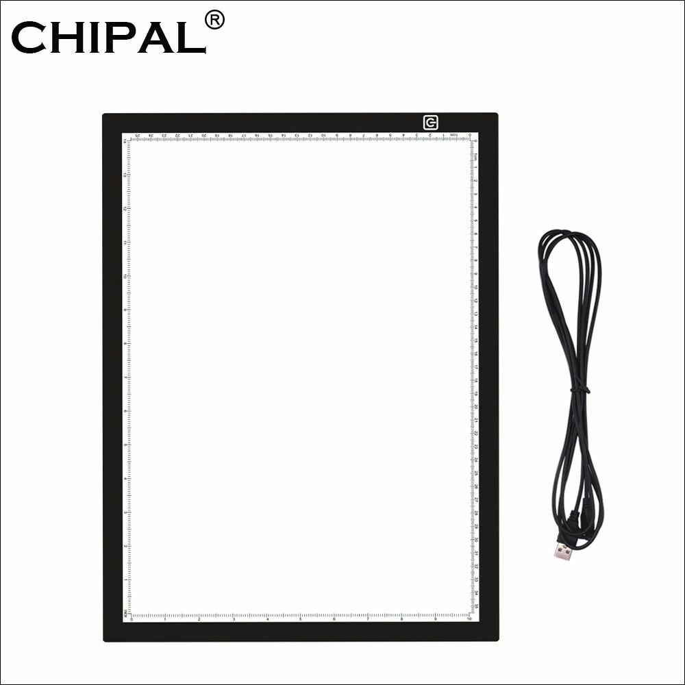 Световой планшет CHIPAL маленький A3, Трехуровневая яркость, со LED подсветкой и шкалой, для живопись и копирования Графический