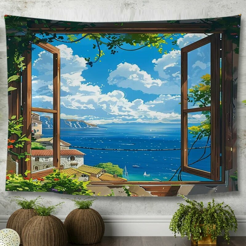 Ткань с изображением морского пейзажа, декоративная ткань в спокойном стиле, настенное покрытие для спальни, холст для