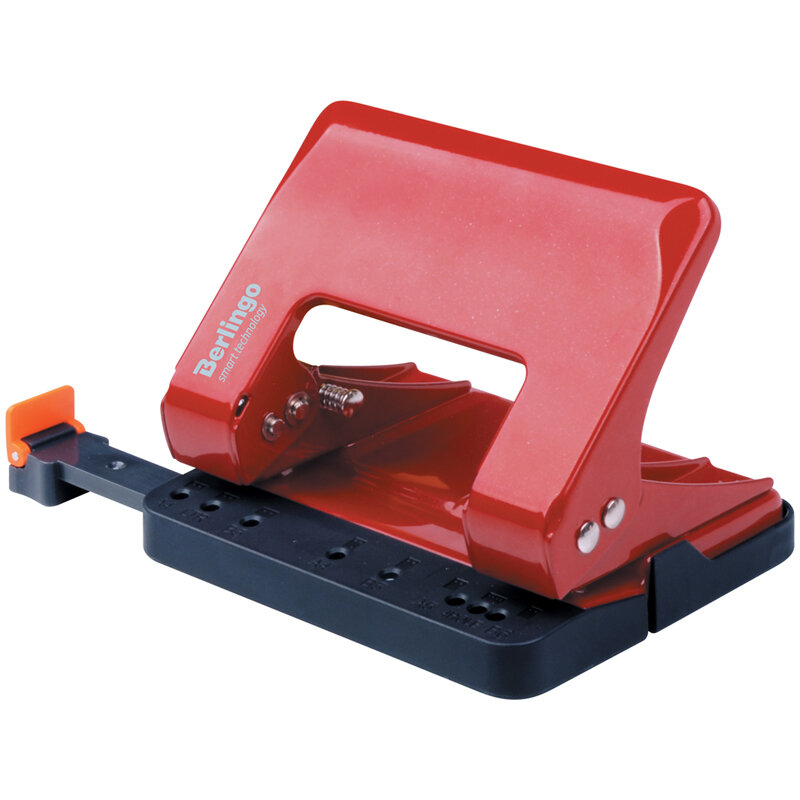 2 шт. Дырокол энергосберегающий Berlingo "Smart Technology" 15л, металлический, фиксатор, линейка, красный