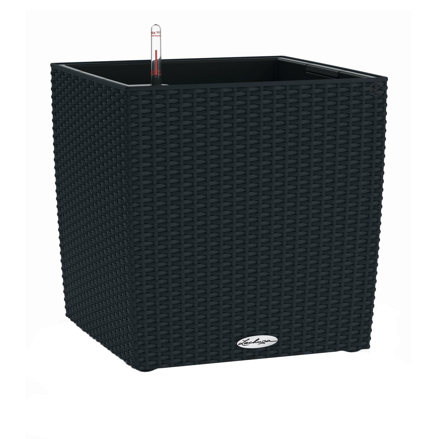 Кашпо Lechuza Cube Cottage 30 с автополивом, 30x30 H30, графит, матовый/Горшок для цветов Лечуза 12 л