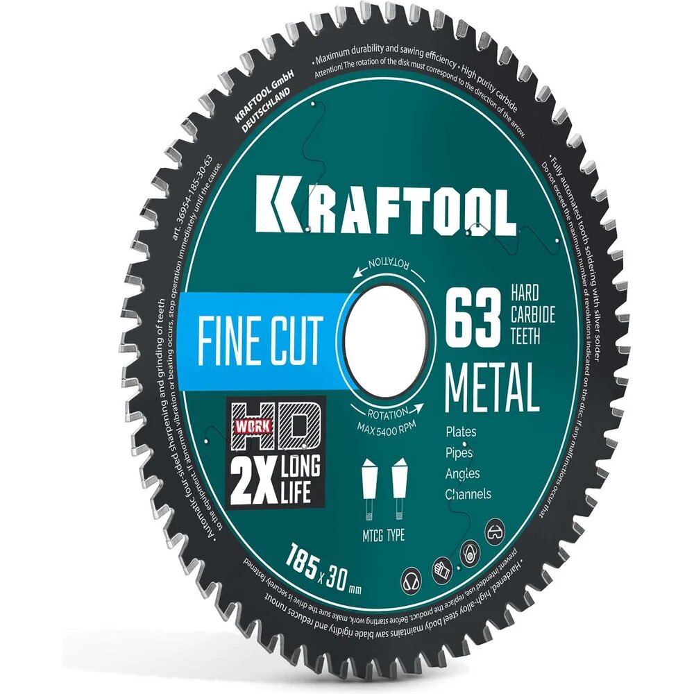 Диск пильный по металлу и стали KRAFTOOL Metal Cut 185 х 30 мм, 63Т 36954-185-30-63