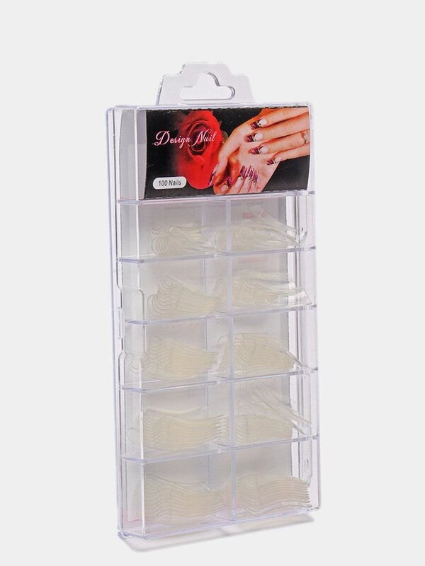 Типсы накладные для наращивания ногтей прозрачные с широкой контактной зоной, бокс 100 шт