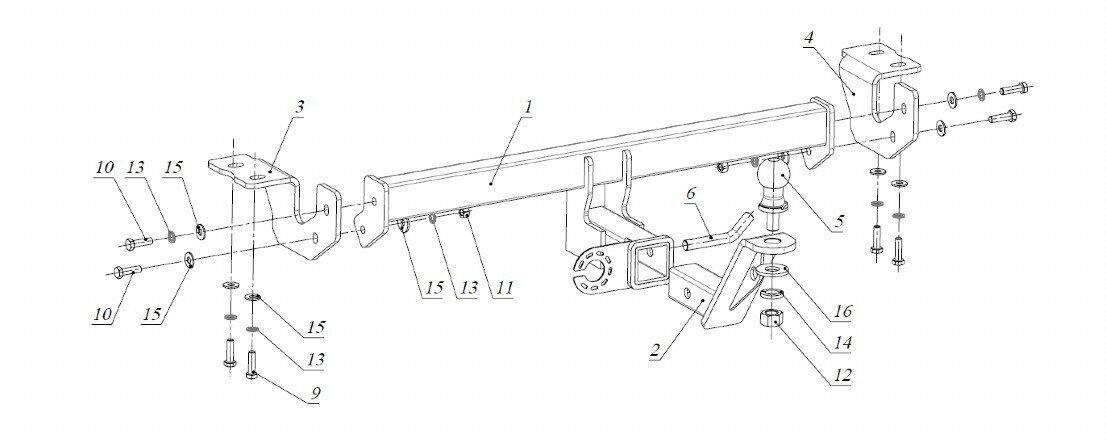 Фаркоп под квадрат для Toyota Prius 30, с 2009 г, Бизон. FA 0851-E