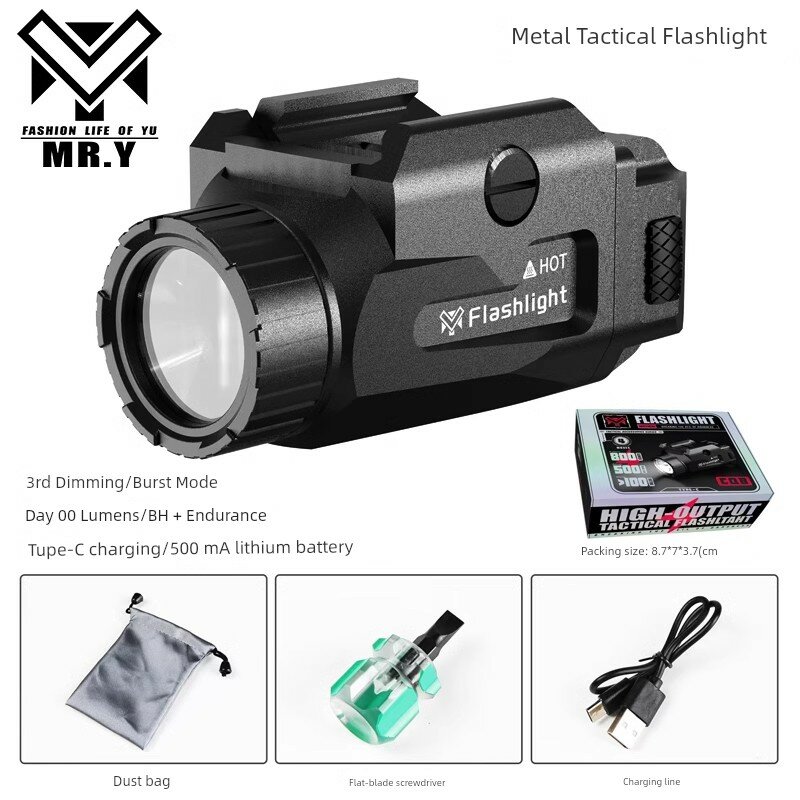 Mry Black Under-Mount Tactical Flashlight 800 Lumens Glock Tti Light P320 Illumination Mp9 Tactical Rechargeable