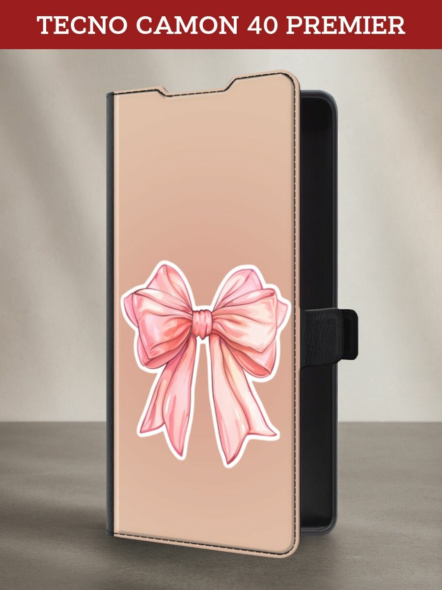 Чехол-книжка на Tecno Camon 40 Premier / Текно Камон 40 Премьер с принтом Шелковый бант, черный