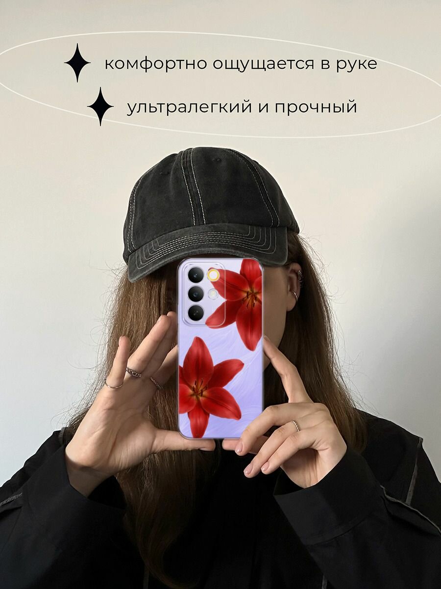 Силиконовый чехол на Realme C85 / Реалми C85 с принтом Два красных цветка — фото 1