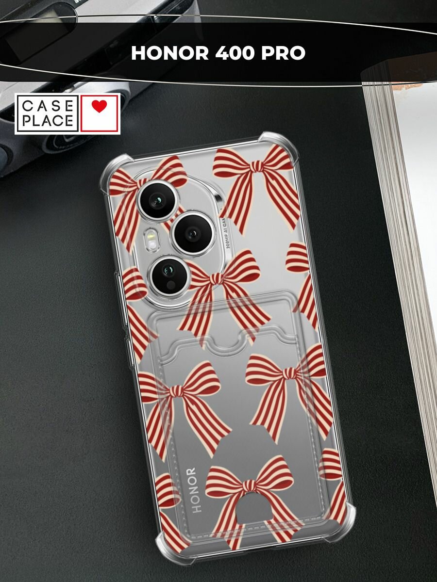 Чехол на Honor 400 Pro (Хонор 400 Про) с картой и принтом Полосатые бантики 2