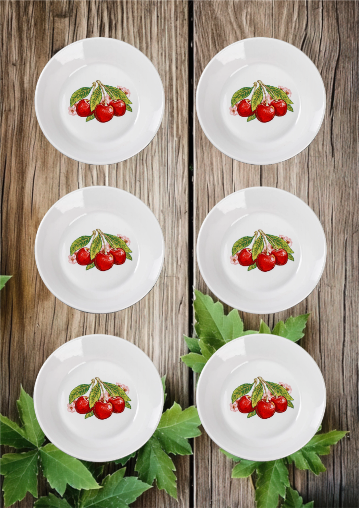 Блюдце глубокое 14 см 6 штук Вишня Дулевский фарфоровый завод