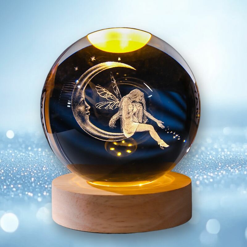 Деревянная подставка Moon Angel 8cm с шаром теплого света (подарочная упаковка)