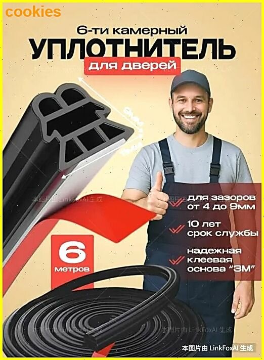 Уплотнитель для входной двери самоклеющийся, 6 метровhq