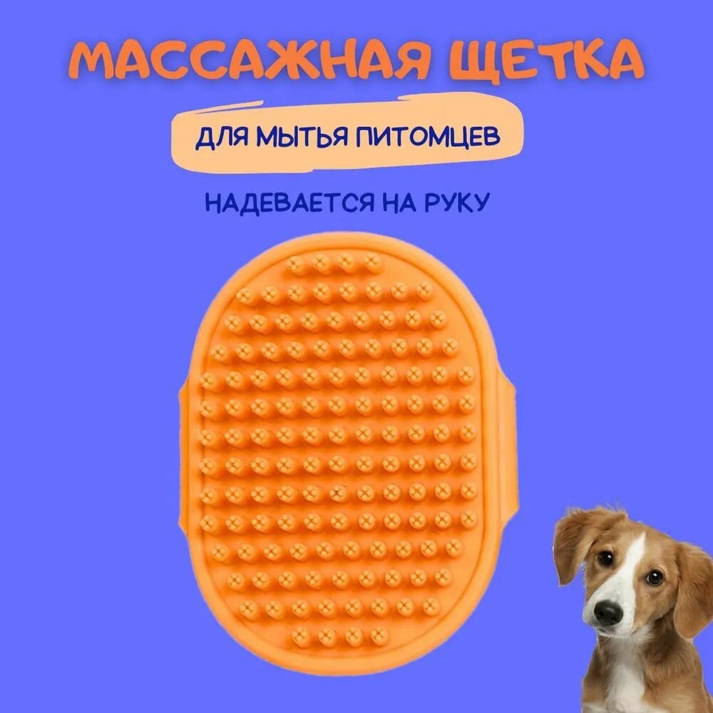 Щетка - губка массажная для мытья собак и кошек оранжевая