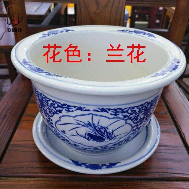 Керамический цветочный горшок Jingdezhen, большой бонсай, цветочная чаша, горшок для растений с поддоном, сине-белый фарфоровый горшок для посадки, оптовая продажа
