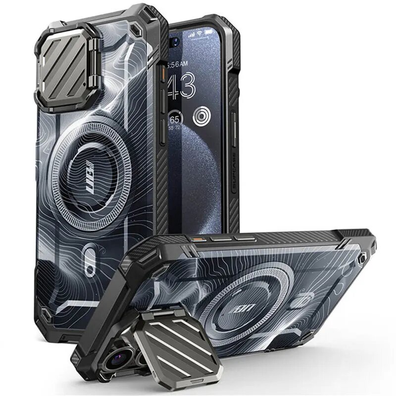 Чехол SUPCASE для iPhone 15 Pro Max, 6,7 дюйма, 2023, прочный чехол UB Mag XT для всего тела, чехол для камеры и встроенной подставкой BlackRipple