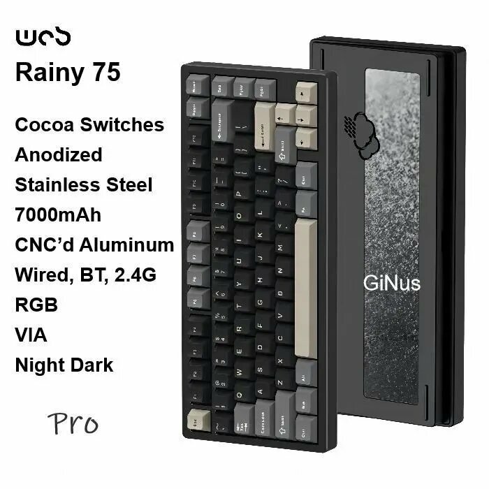 Игровая клавиатура беспроводная Rainy75 Pro, Английская раскладка, черный матовый