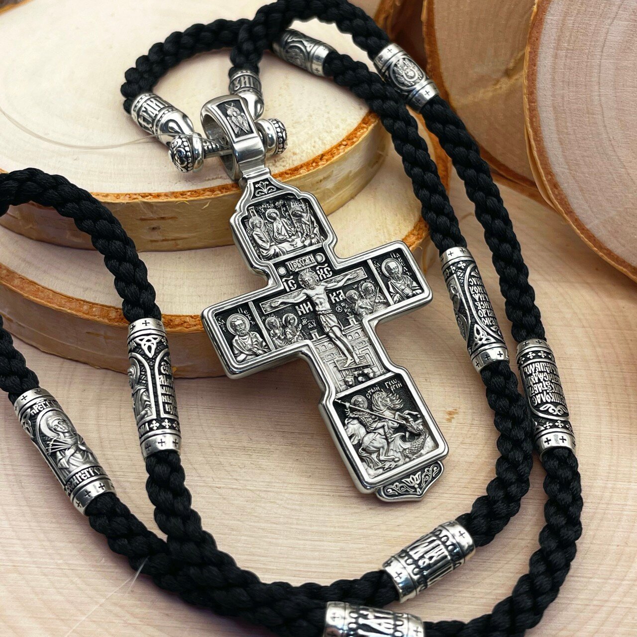 Крестик, серебро, 925 проба, чернение, родирование