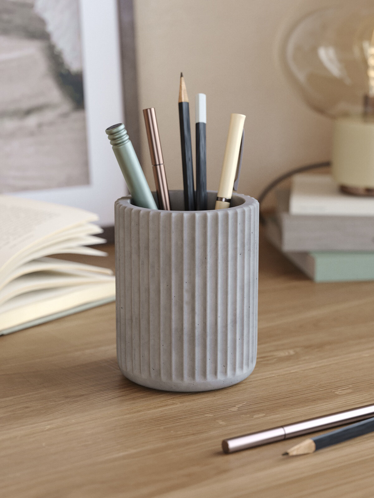 Стакан канцелярский Chloe, подставка для ручек и карандашей, 11х9х9 см, бетон, серый матовый