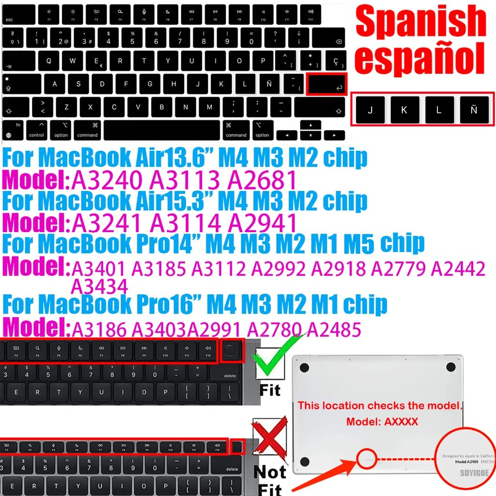 Испанский чехол для клавиатуры Macbook Air M3 A3113 A3114, пылезащитный водонепроницаемый чехол для ноутбука, силиконовый чехол Pro14 M5 M4 M3 M2 A3434 A2992