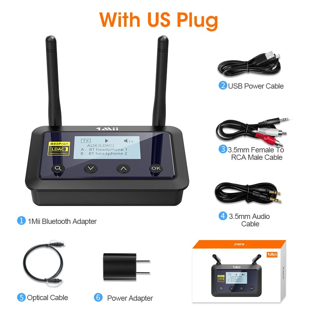 1Mii B03Pro+ Bluetooth-адаптер с US Plug