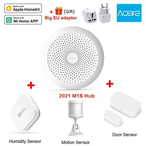 Aqara M1S Hub шлюз kit умного дома Zigbee датчики температуры, двери, движения, дыма пульт дистанционного управления для приложения Xiaomi HomeKit-4 в 1, как на картинке WHD