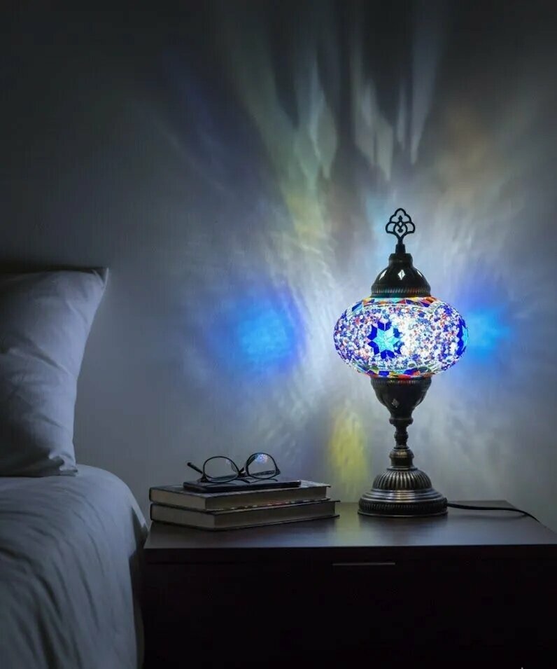 AuraLamp Настоящая турецкая лампа настольная прикроватная лампа с турецкой мозаикой, 100% ручная работа,18 см