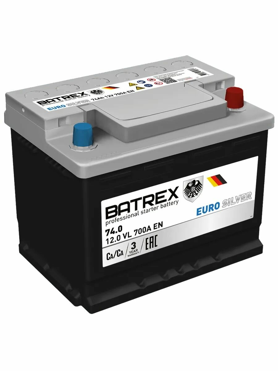 BATREX EUROSILVER 74 Ah, 700 A, 276 x 175 x 175 обр.